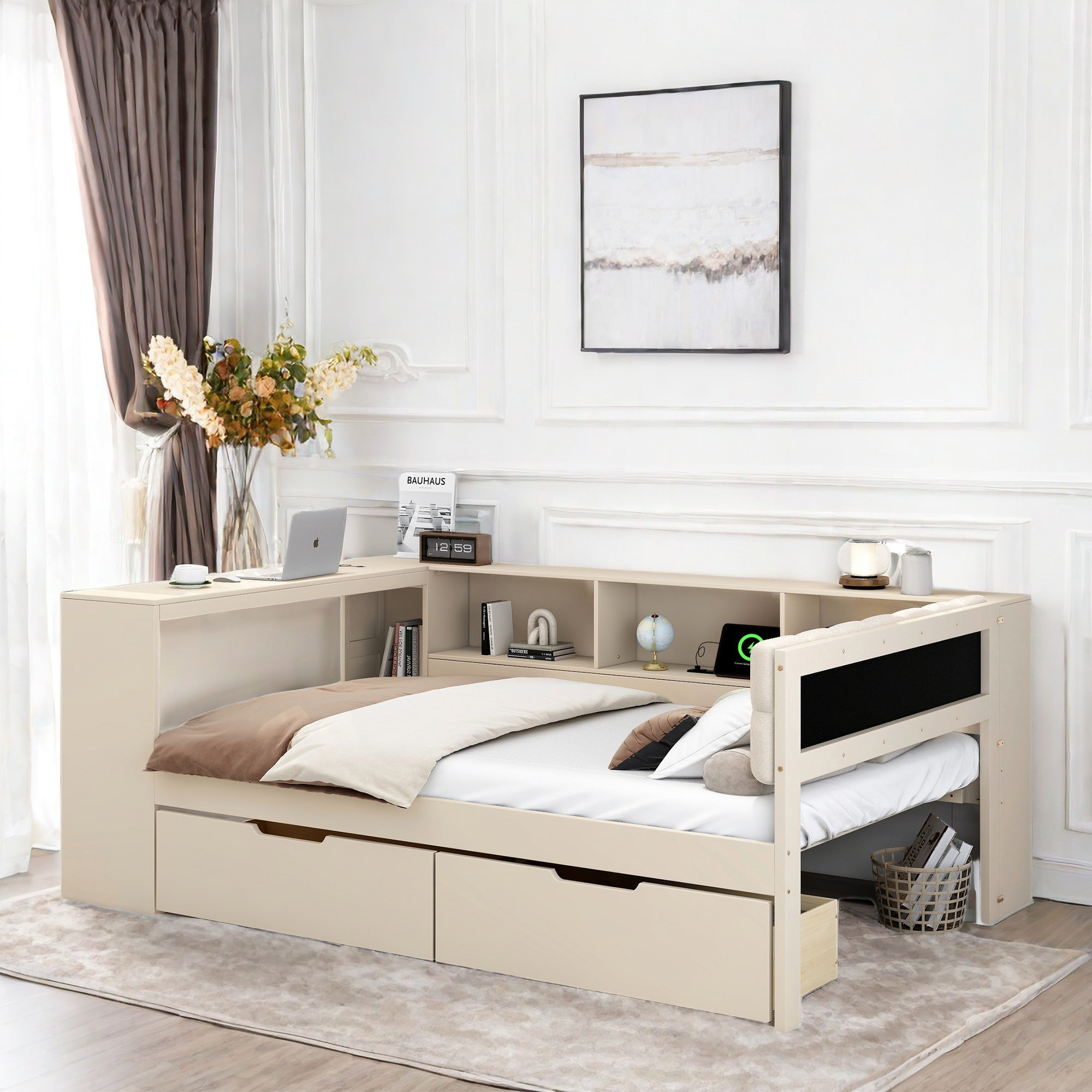 Lark Manor™ Modern Daybed With Storage Shelves, 2 Drawers, Charging ...