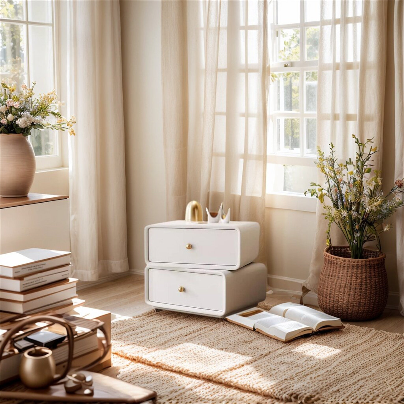 Latitude Run® Modern Swivel Bedside Table, Solid Wood Frame Bedside ...