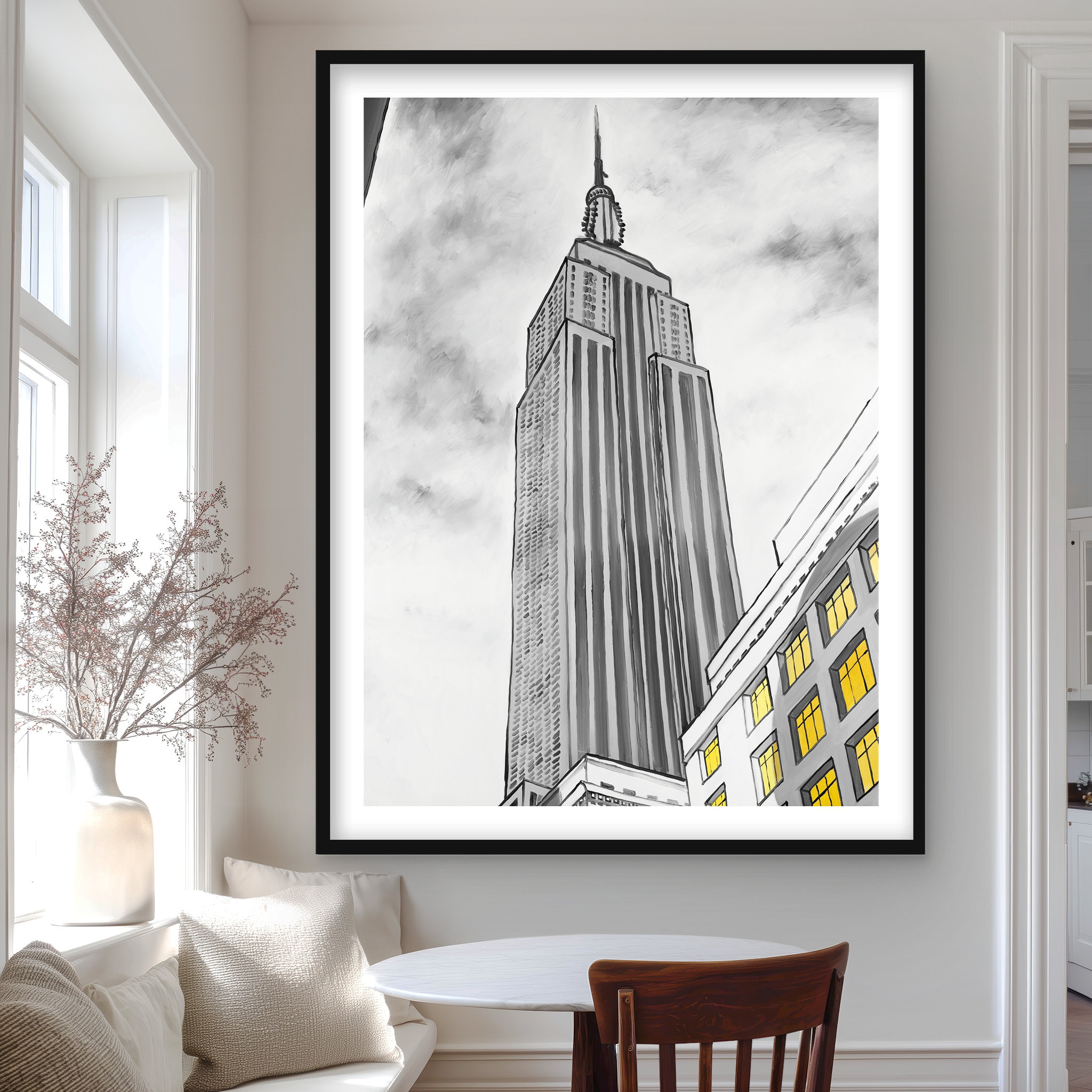 Lark Manor™ Outline of Empire State Building - Yellow Matted Print ...