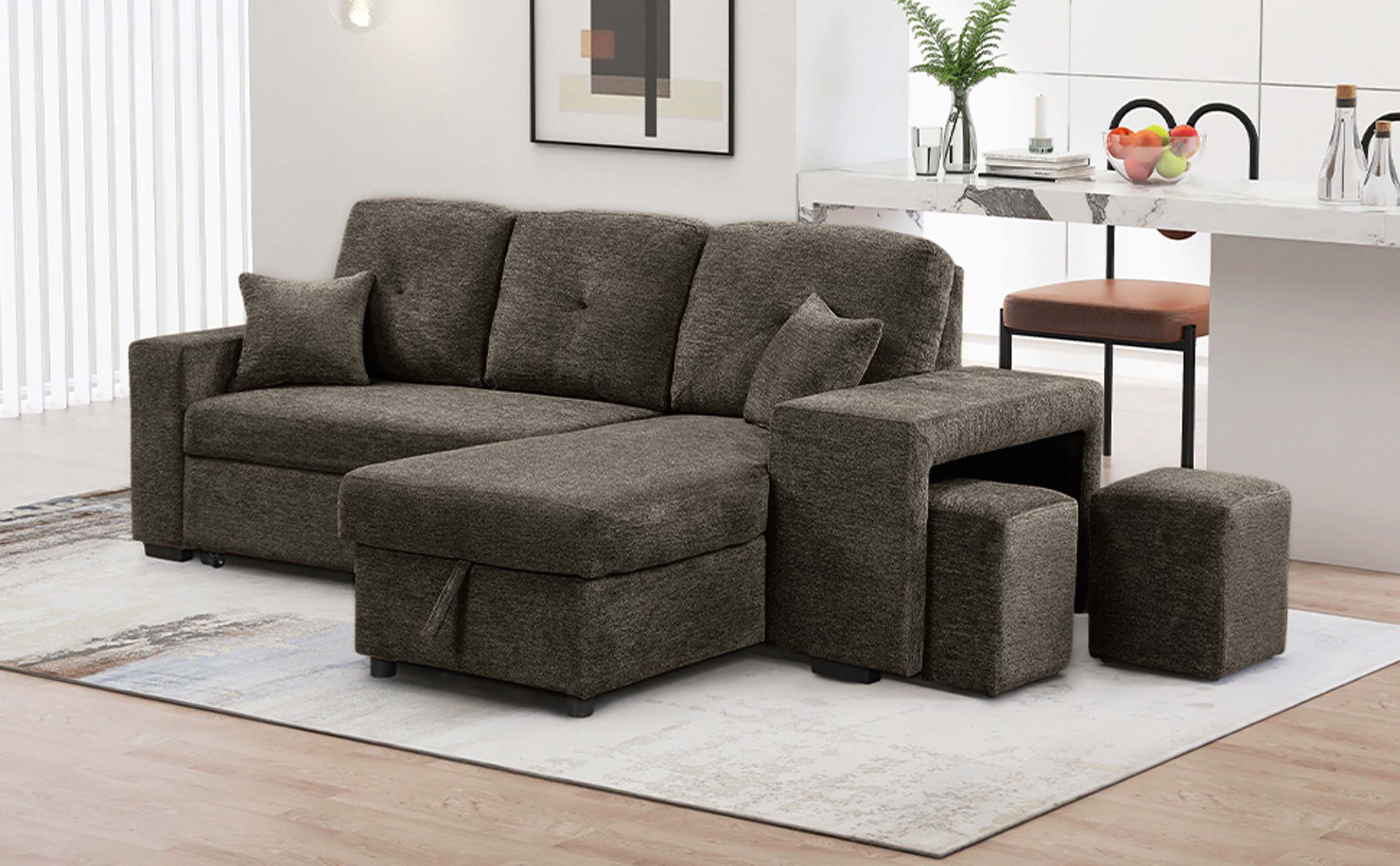 Latitude Run® Versatile Reversible Sleeper Sectional Sofa Bed with Side ...