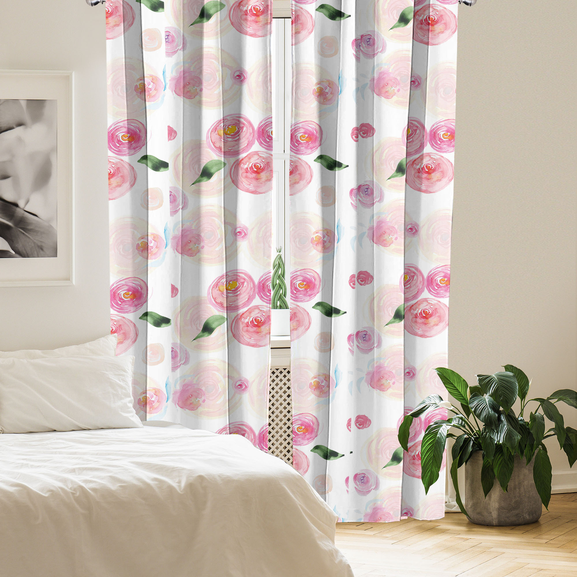 Ambesonne Spring Curtains Blooming Roses Vintage Art Pair of 28 Fern ...