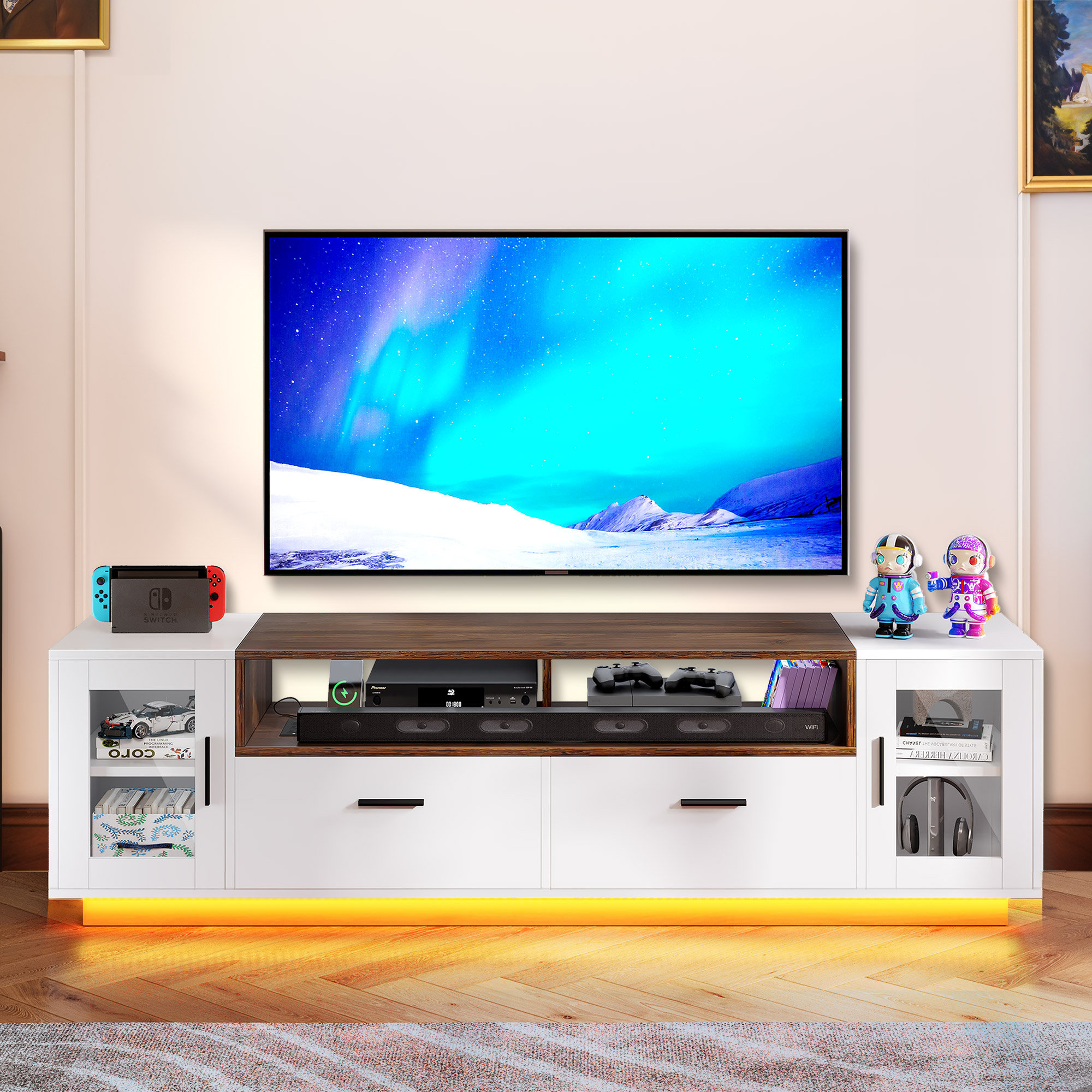 Wade Logan® Charen LED Farmhouse Modern Entertainment Center TV Stand W ...