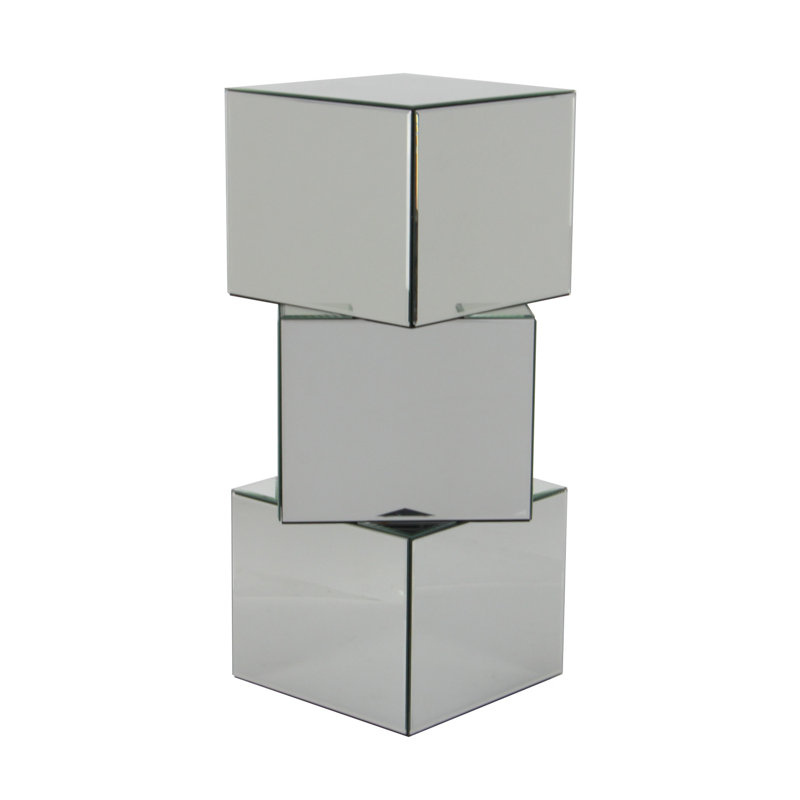 Mercer41 Newenton Glass Mirrored Stacked Cube Silver Pedestal Table ...