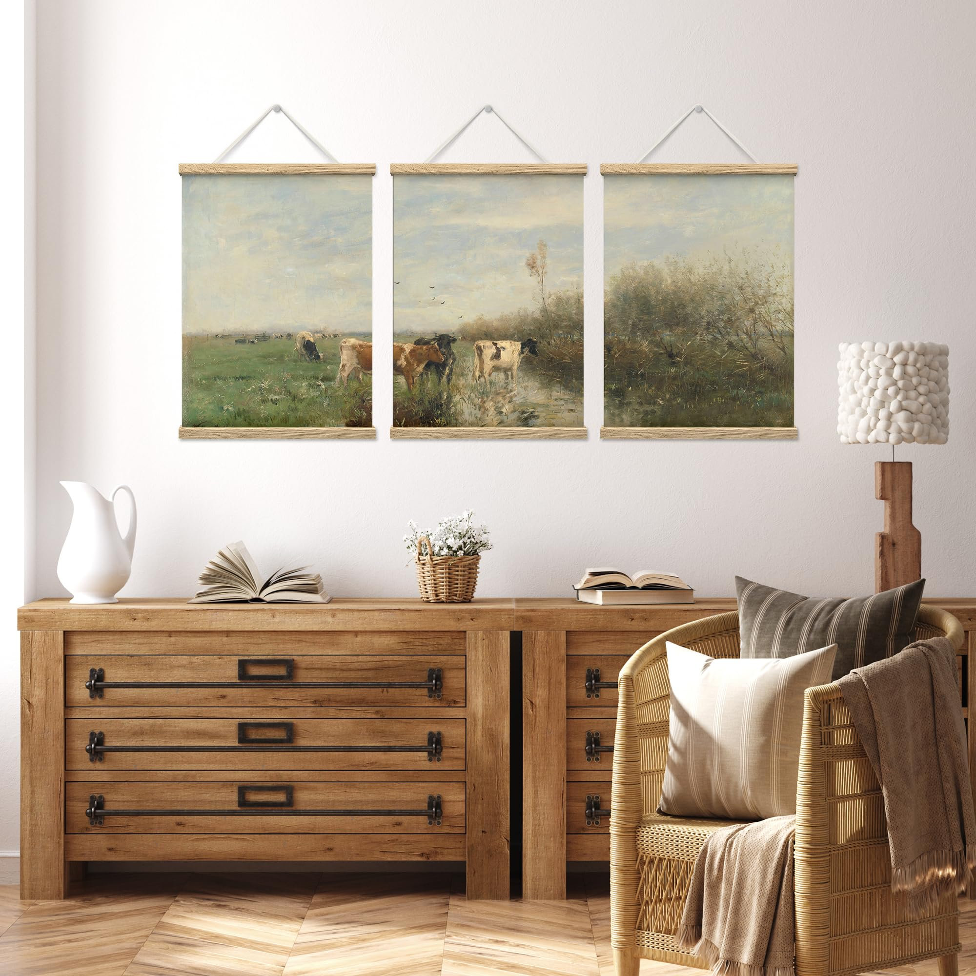 IDEA4WALL Rustic Countryside Pastoral Landscape with Cows Wall Hanging ...