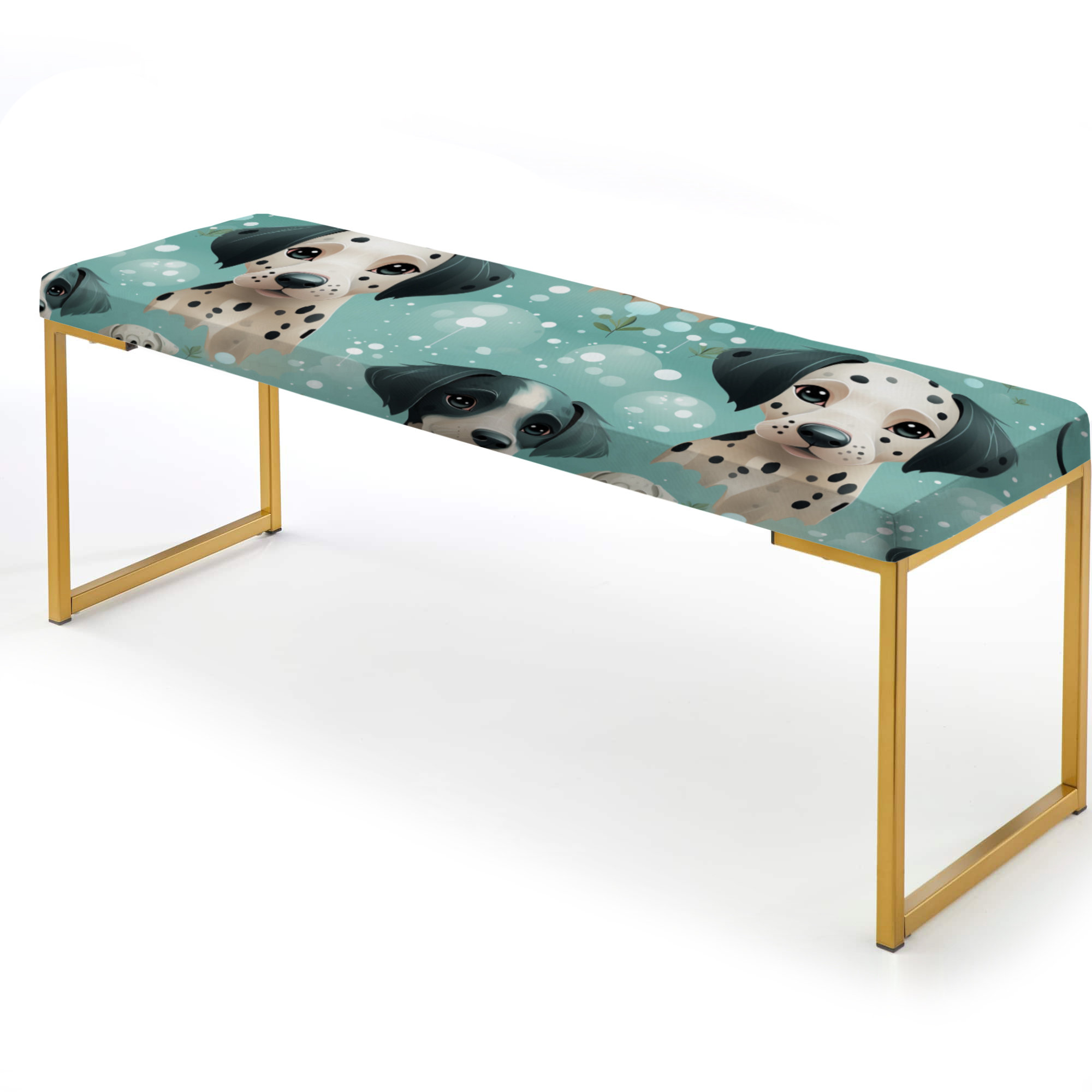 Design Art Polka Dot Puppies - Animal Print Upholstered Gold Bench ...