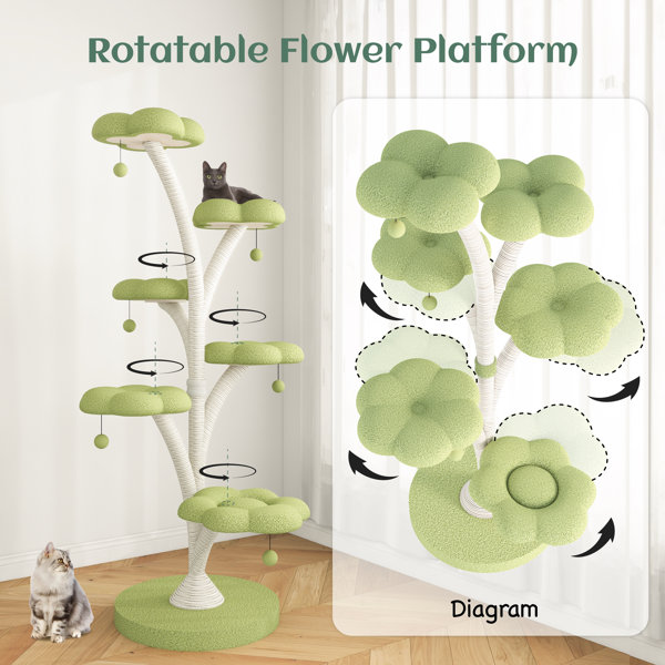 FKWin 5'11" H Tall Cat Tree Flower Shape Scratching Post Cat Tower ...