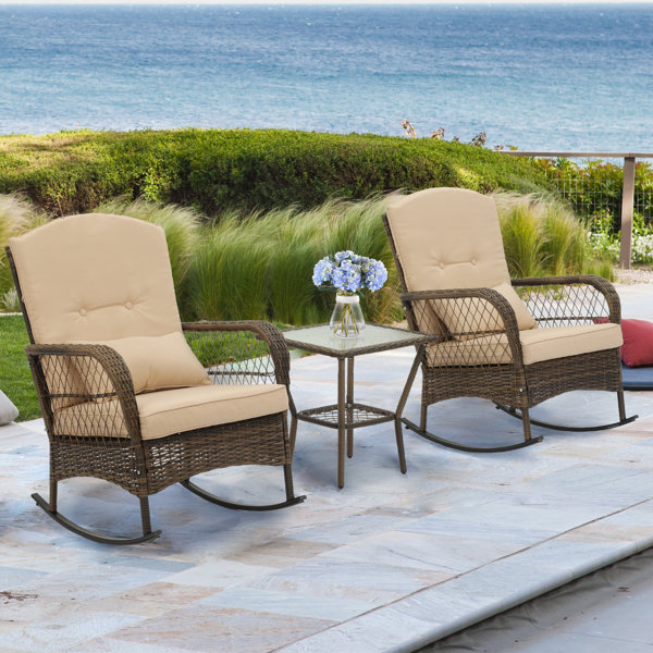 Winston Porter 3 Piece Wicker Rattan Outdoor Rocker Chair Set With Side ...