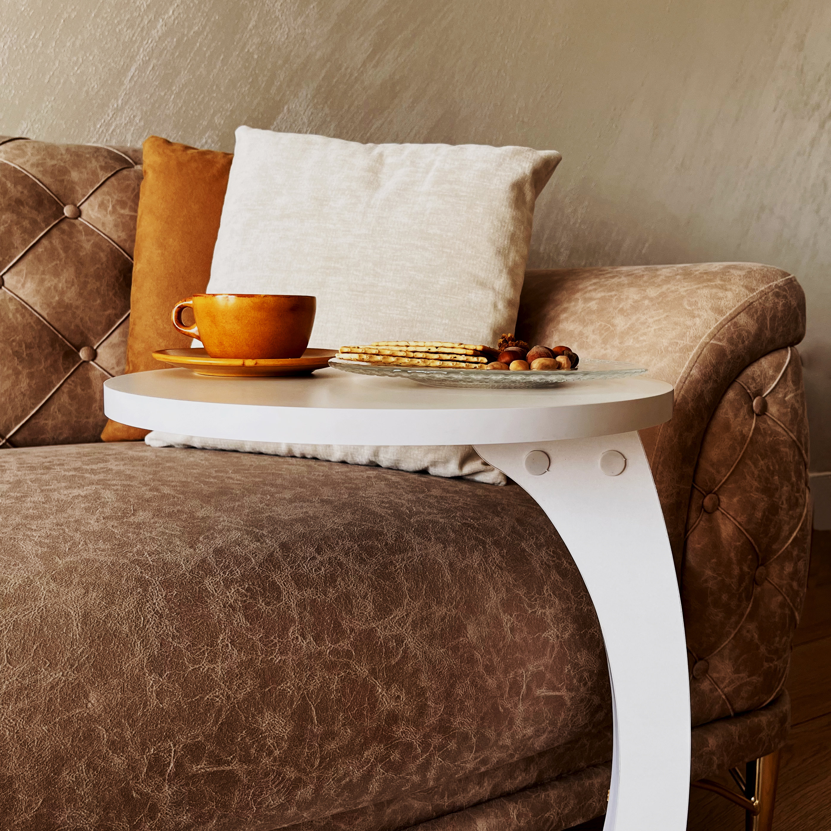 Metro Lane Corrick C-Shaped Round Side Table with Rolling Wheels ...