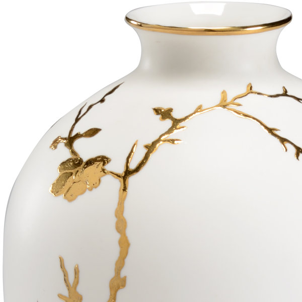 Chelsea House Nanshan Matte White Glaze/Metallic Gold 12.75" Porcelain ...