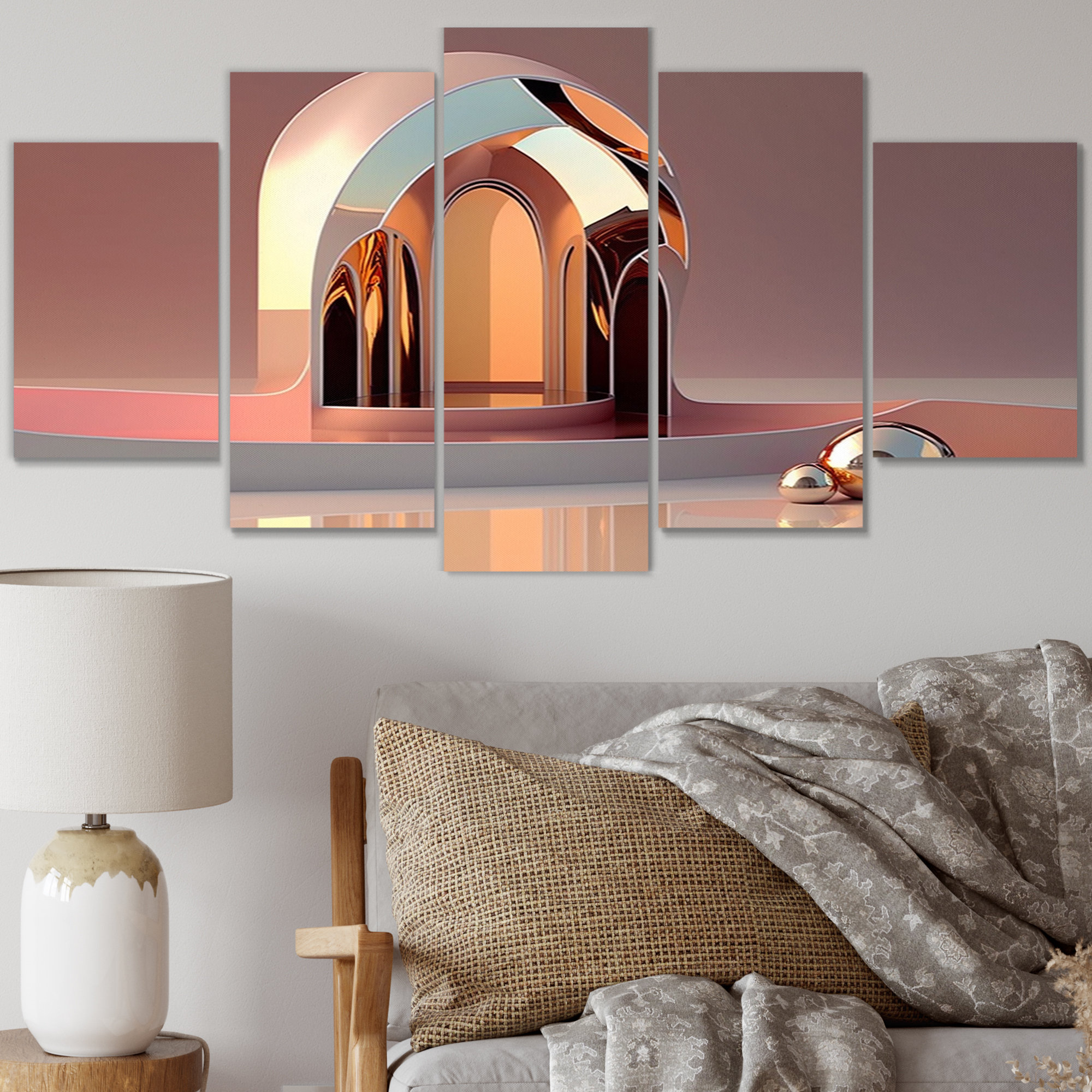 Wrought Studio™ Pink & Architectural Curves Futuristic Minimal V ...