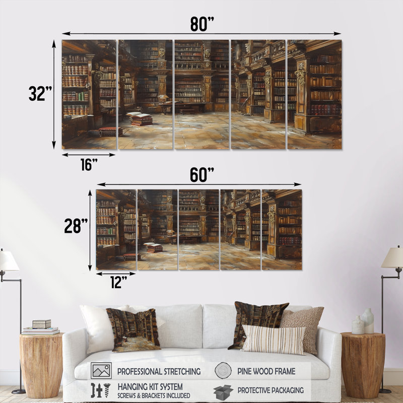 Winston Porter Brown Beige Vintage Library Books II - Libraries Wall ...