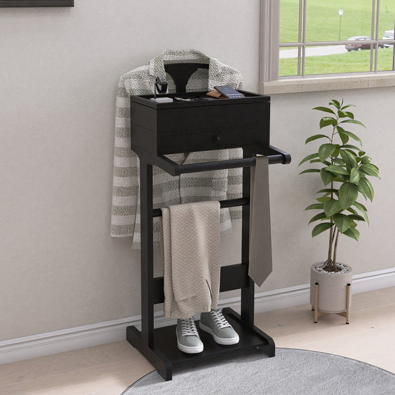 Latitude Run® Clothing Rack With Storage Shelves, Wooden Valet Stand ...