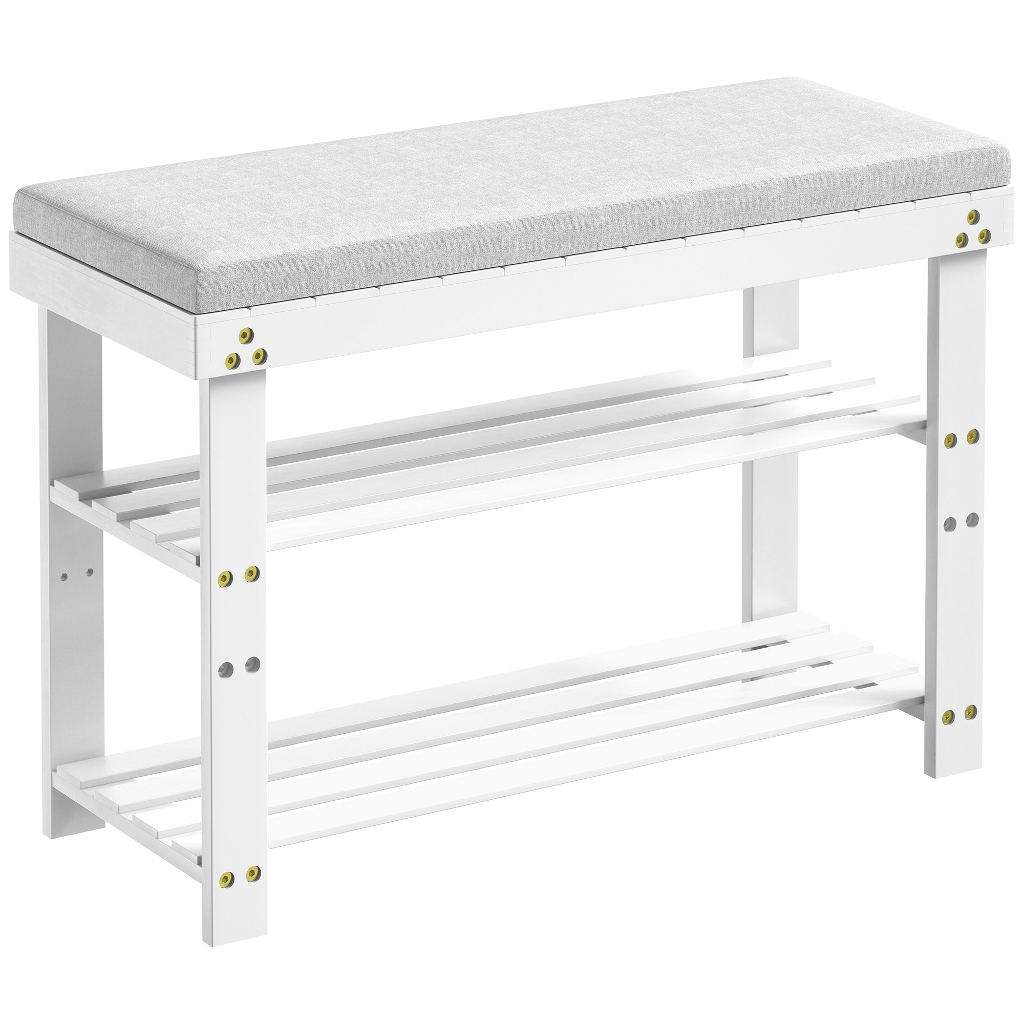 Ebern Designs Bamboo Storage Bench with Cushion and Adjustable Shelves ...