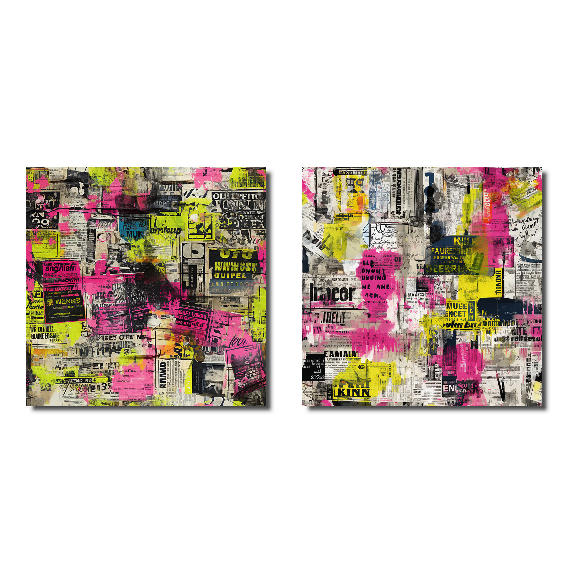 Design Art Popart Neon Newspaper Collage - Abstract Square Collage Set ...