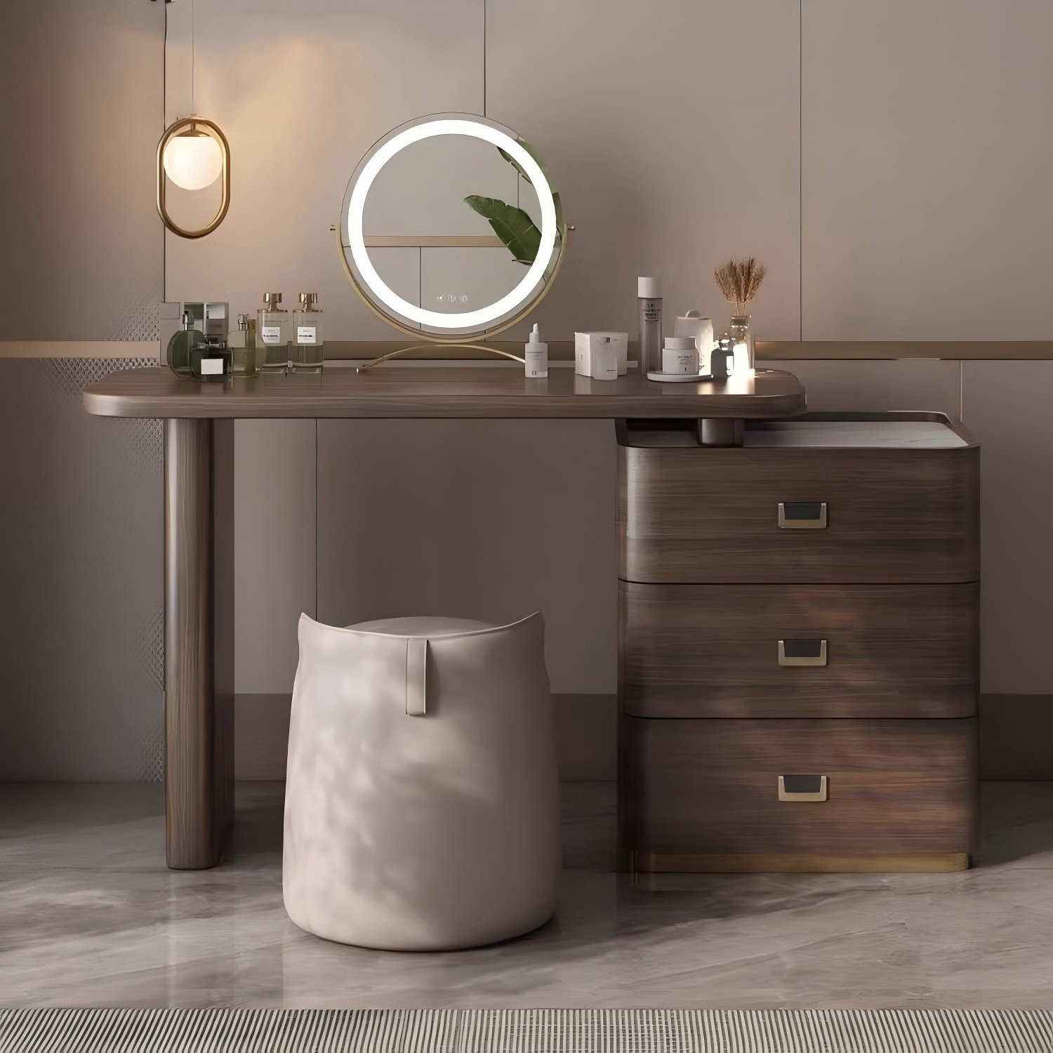 Orren Ellis Minimalist Walnut Adjustable Makeup Table | Wayfair