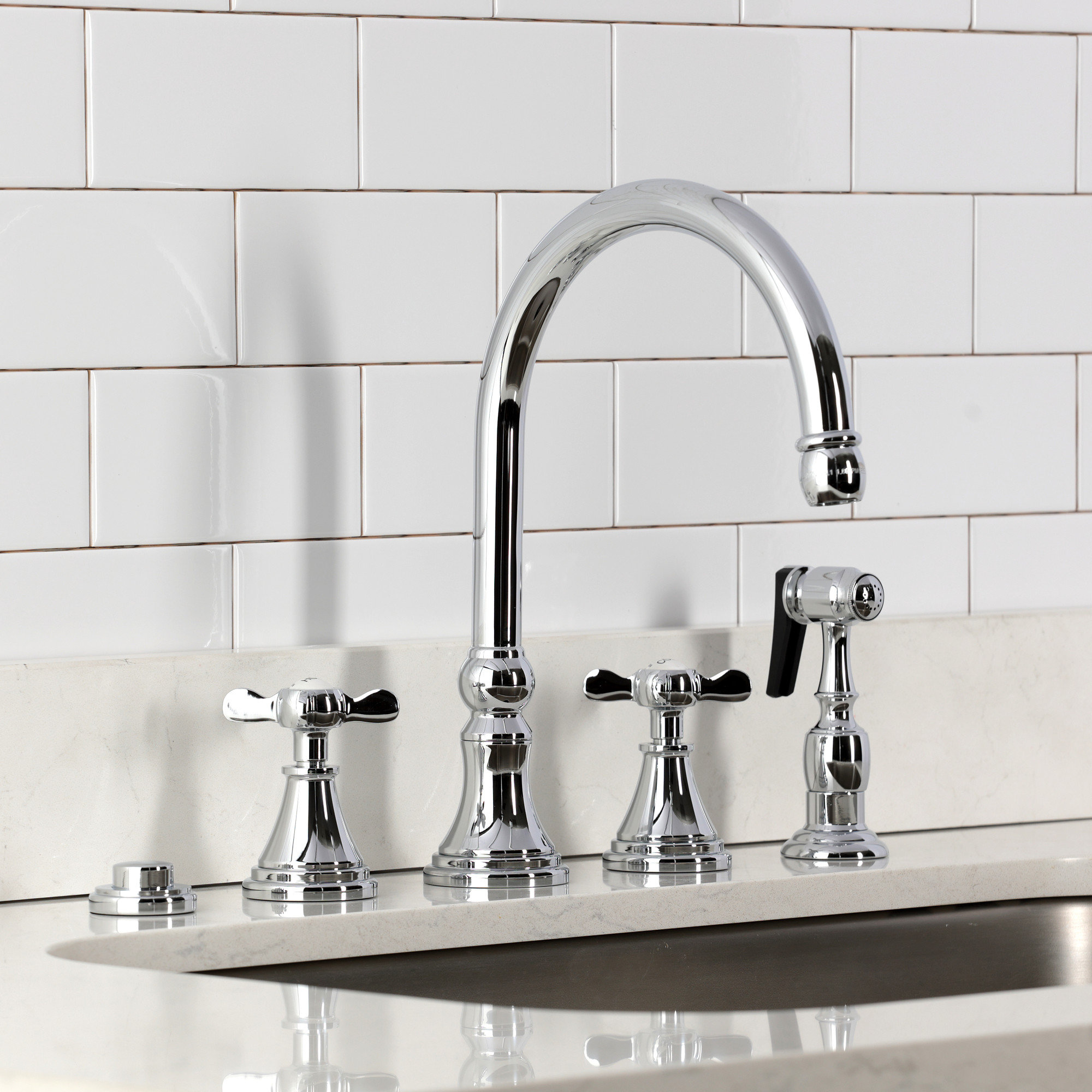 Kingston Brass Essex Double-Handle 4-Hole Widespread Kitchen Faucet ...