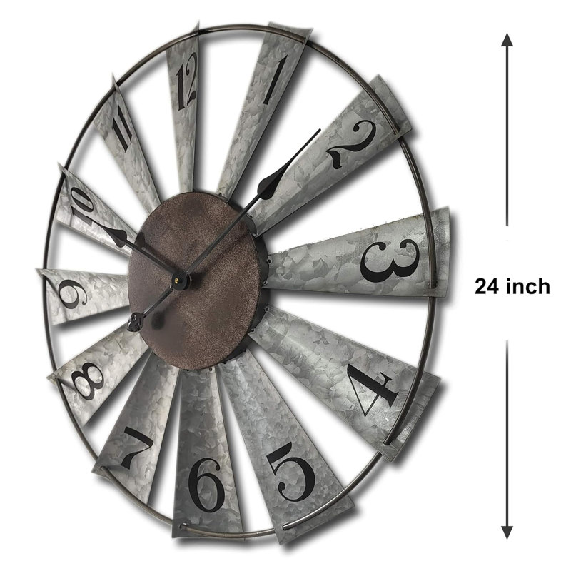 Gracie Oaks Windmill Distressed Metal Wall Clocks Rustic Large ...