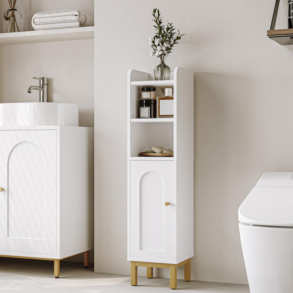 Everly Quinn Narrow Bathroom Storage Cabinet With Door, Shelves ...