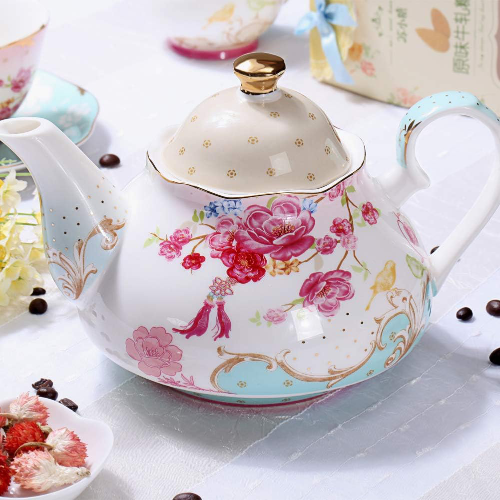 House of Hampton® Tea Pot Bone China Floral Design Vintage Teapot Loose ...