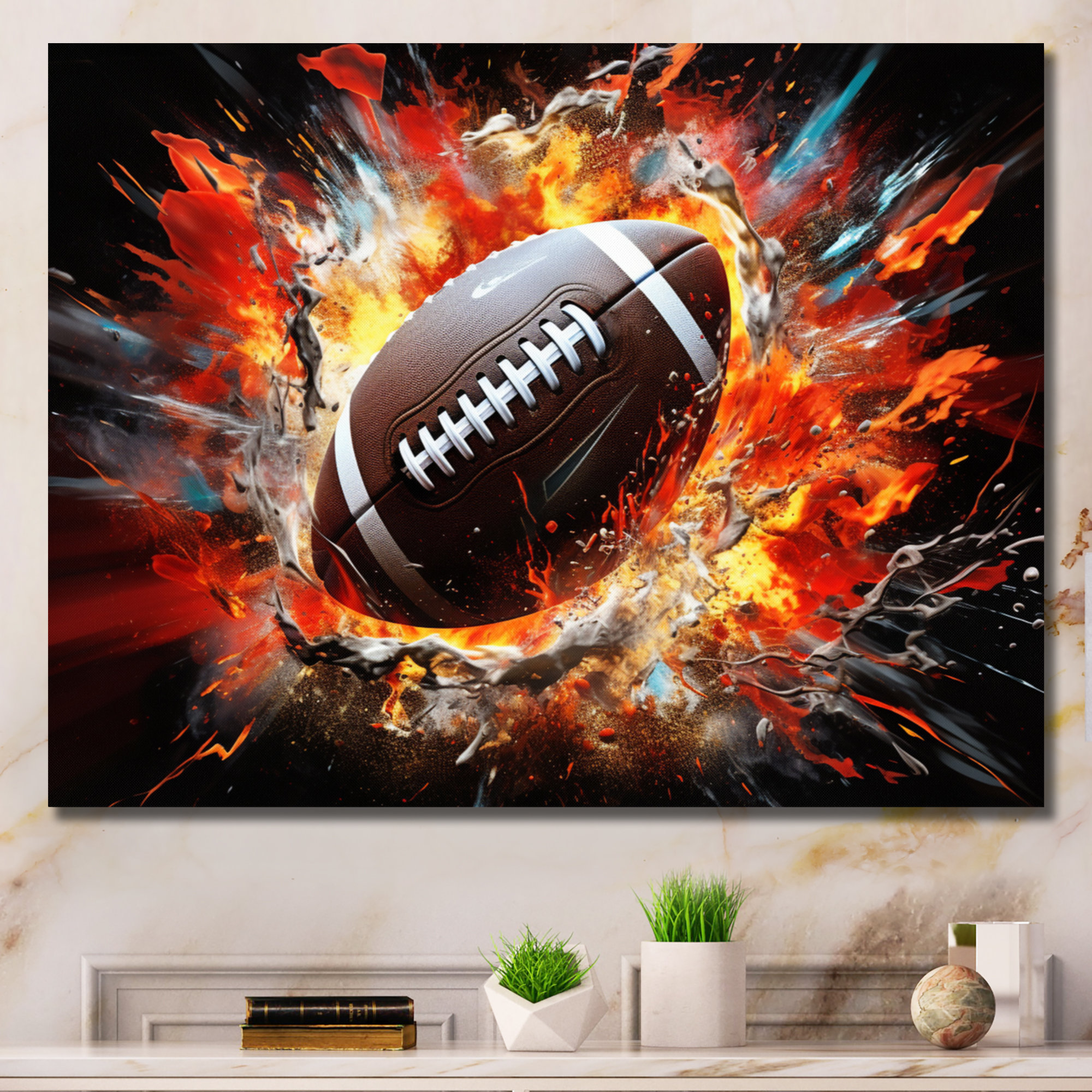 Latitude Run® Red Football Explosive Ballon - Sports Canvas Art Print ...