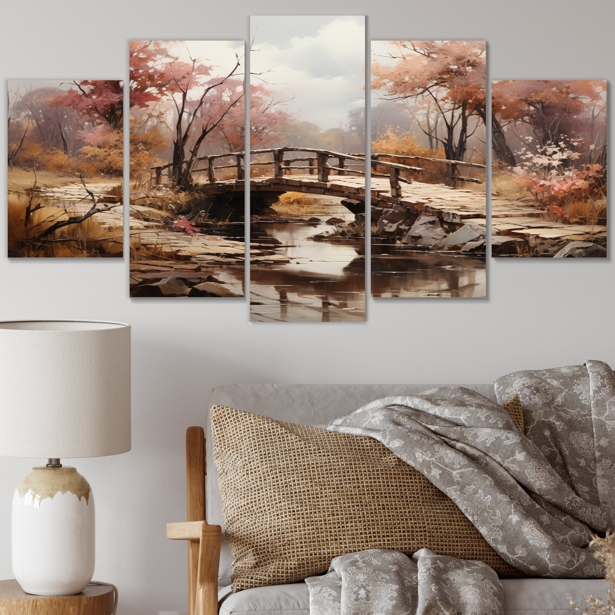 Millwood Pines Brown Bridge Rustic Charm An On Canvas 5 Pieces Print ...