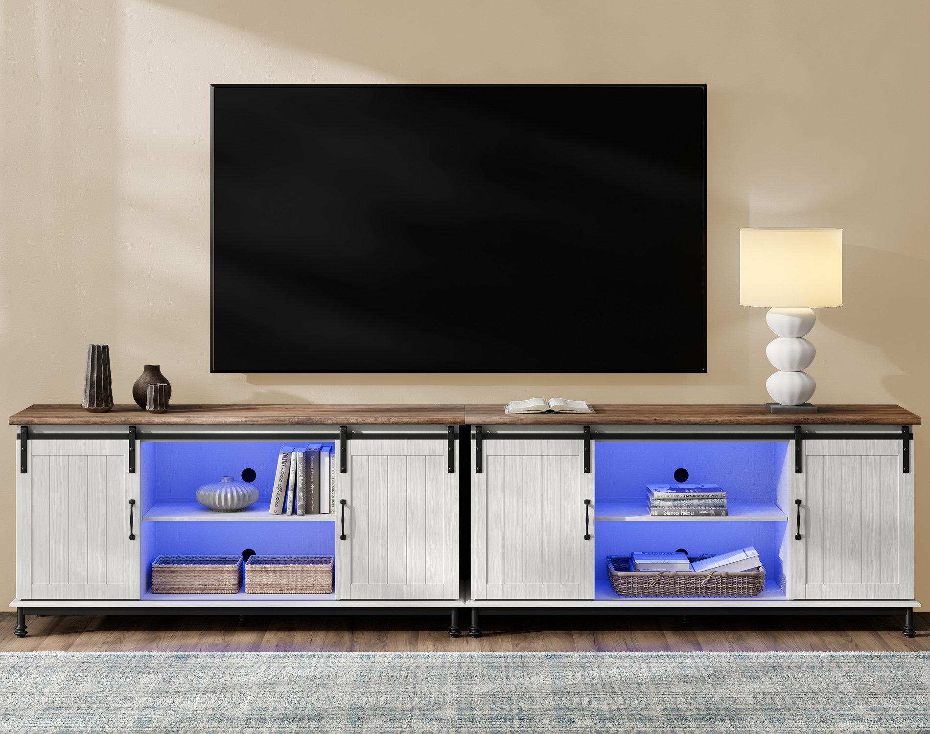 Brayden Studio Blue Light Farmhouse TV Stand, Set Of 2 - Wayfair Canada