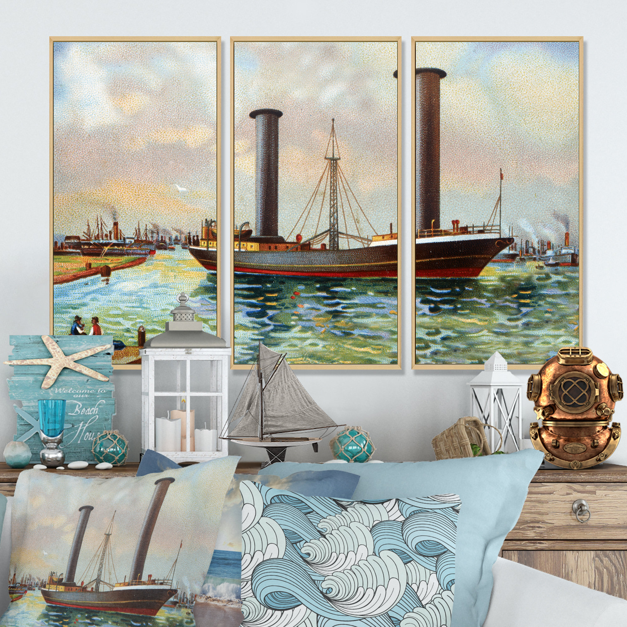 Breakwater Bay Ancient Boat Leaving The Harbour - 3 Piece Floater Frame ...