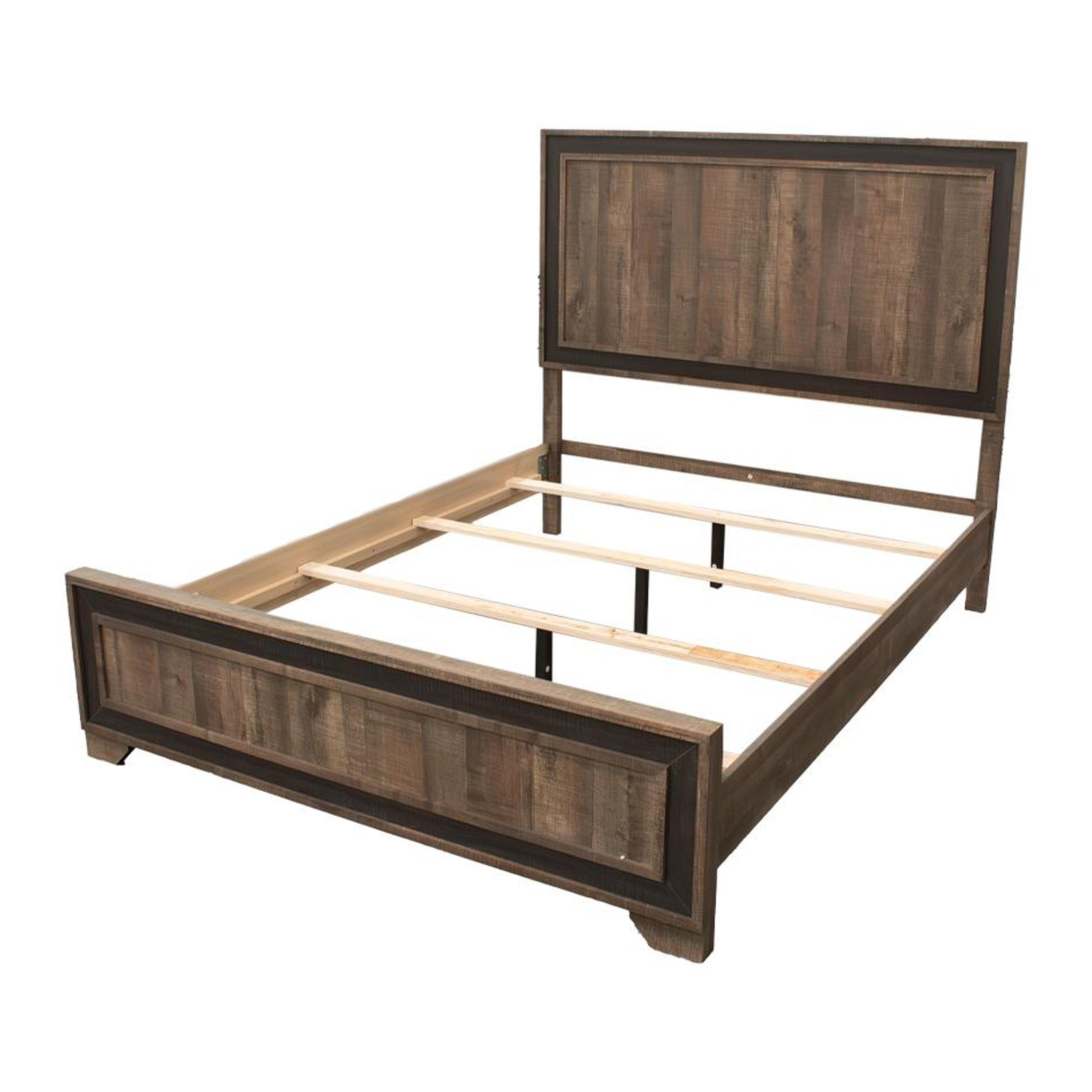 Benjara Modern Queen Size Bed W Tall Panel Headboard, Rustic Brown Wood ...