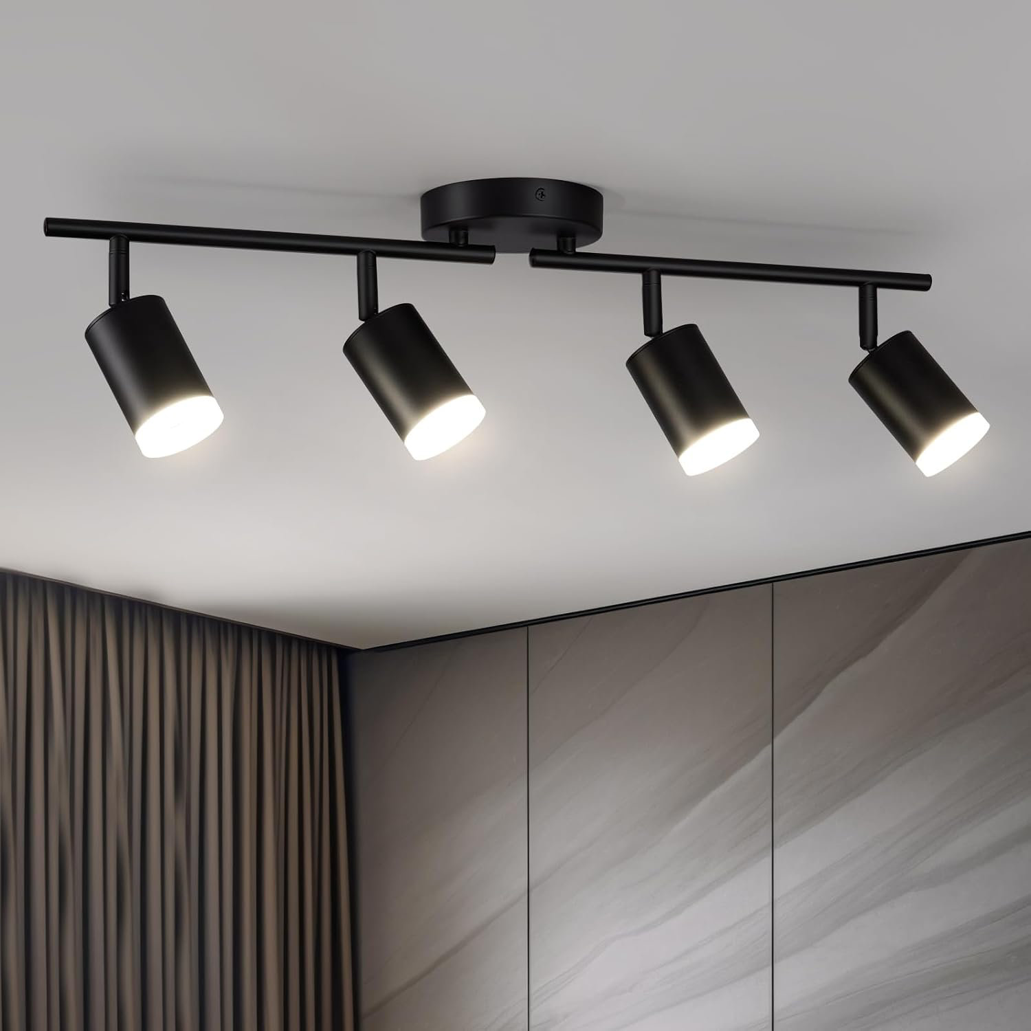 BONLOD Flexible Led Track Lighting 4-Light Black Track Lighting ...