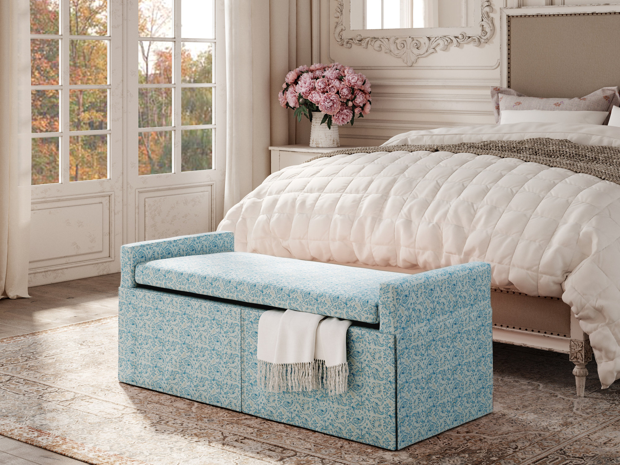 Rustic Manor Elegance Anaiah Linen Storage Bench For Living Room ...