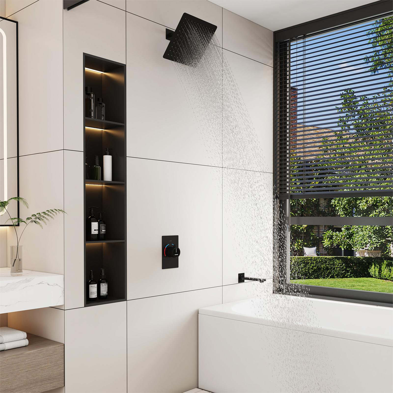 CASAINC 10 Inch Rainfall Shower System with Tilt Shower Head and Tub ...