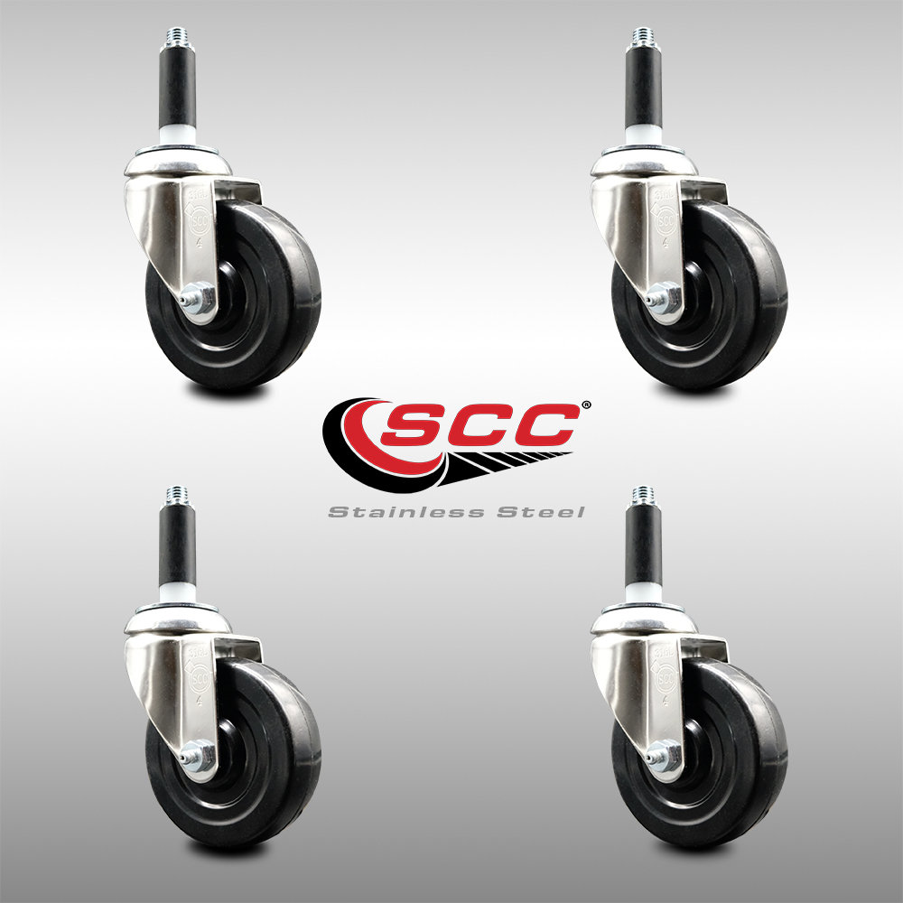 Service Caster 316SS Soft Rubber Wheel Swivel Expanding Stem Caster Set ...