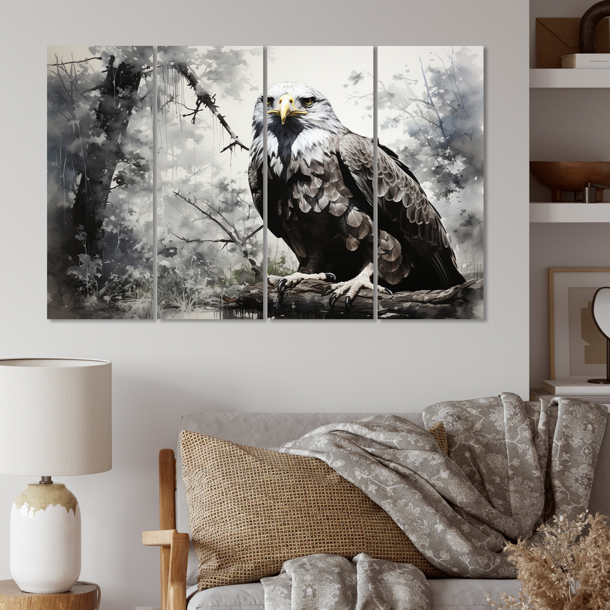 Design Art Grey Eagle Shadows Of Serenity - Animals Wall Decor - 4 ...