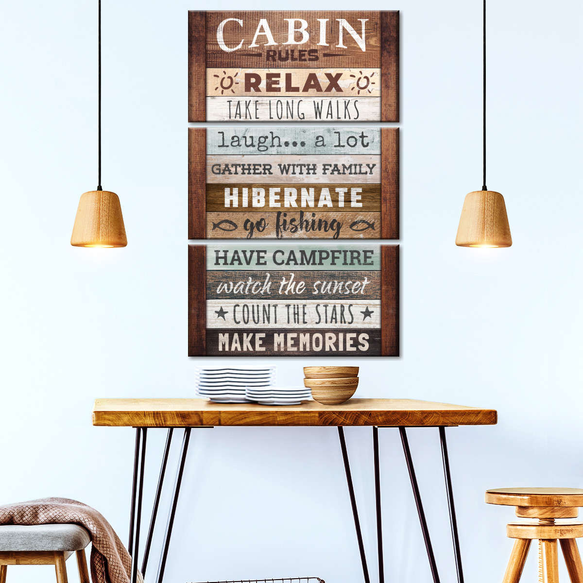 Elephant Stock Cabin Rules I On Canvas 3 Pieces Set | Wayfair