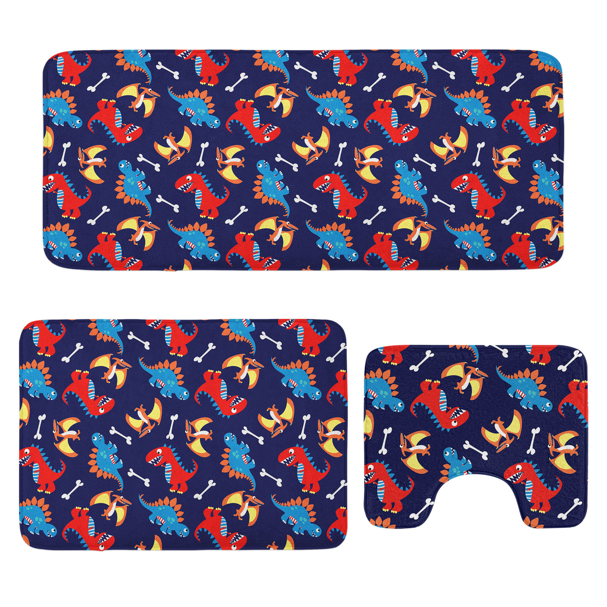 Dakota Fields Dinosaur Bathroom Rug Set 3 Pieces U-Shape & Rectangle ...