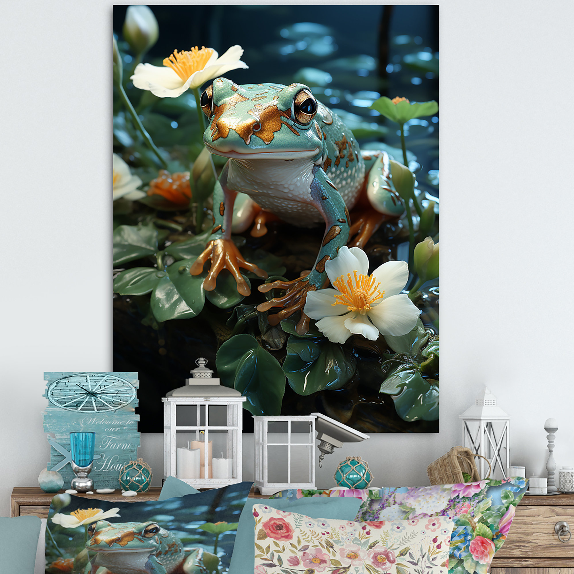 Winston Porter Green Frog On Glass Effect I On Canvas Print | Wayfair