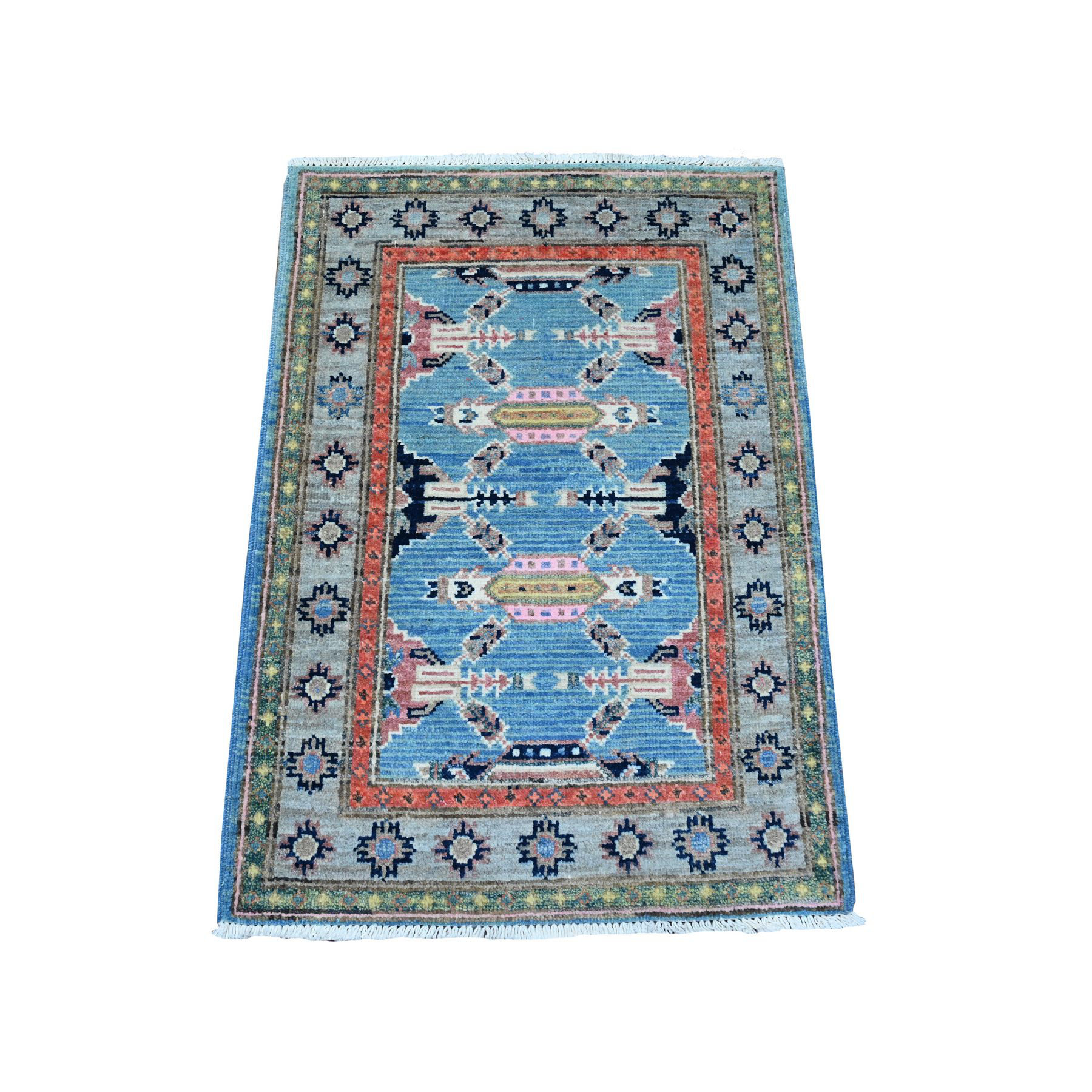 Bungalow Rose 2'0" x 2'11" Ruddy Blue All Over Caucasian Design Fusion ...