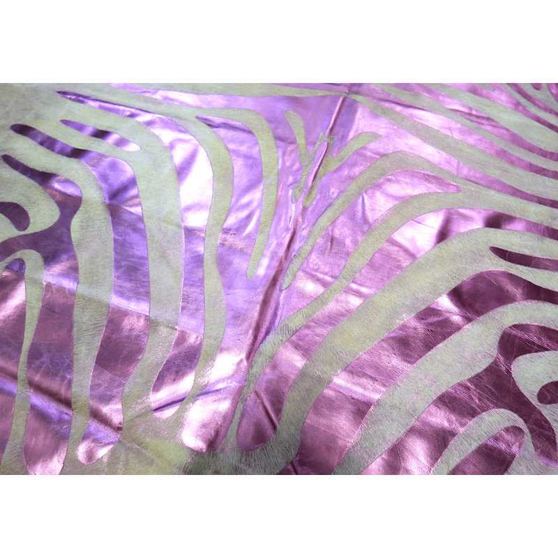 House of Hampton Arelious Handmade Pink Metallic Zebra Cowhide Leather ...