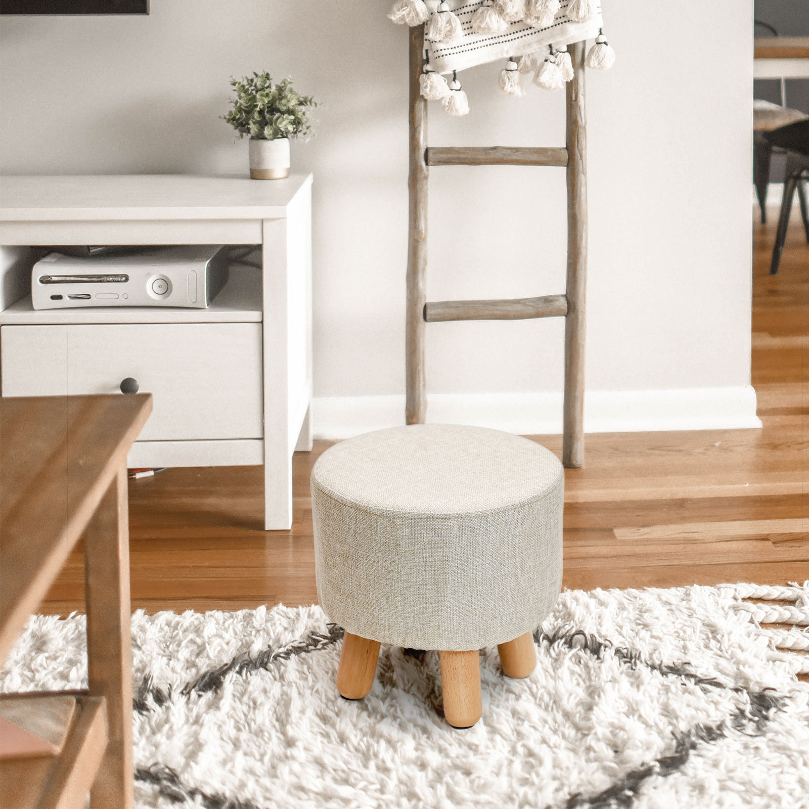 George Oliver Fabric Round Padded Ottoman Foot Rest Stool (4 Legs ...