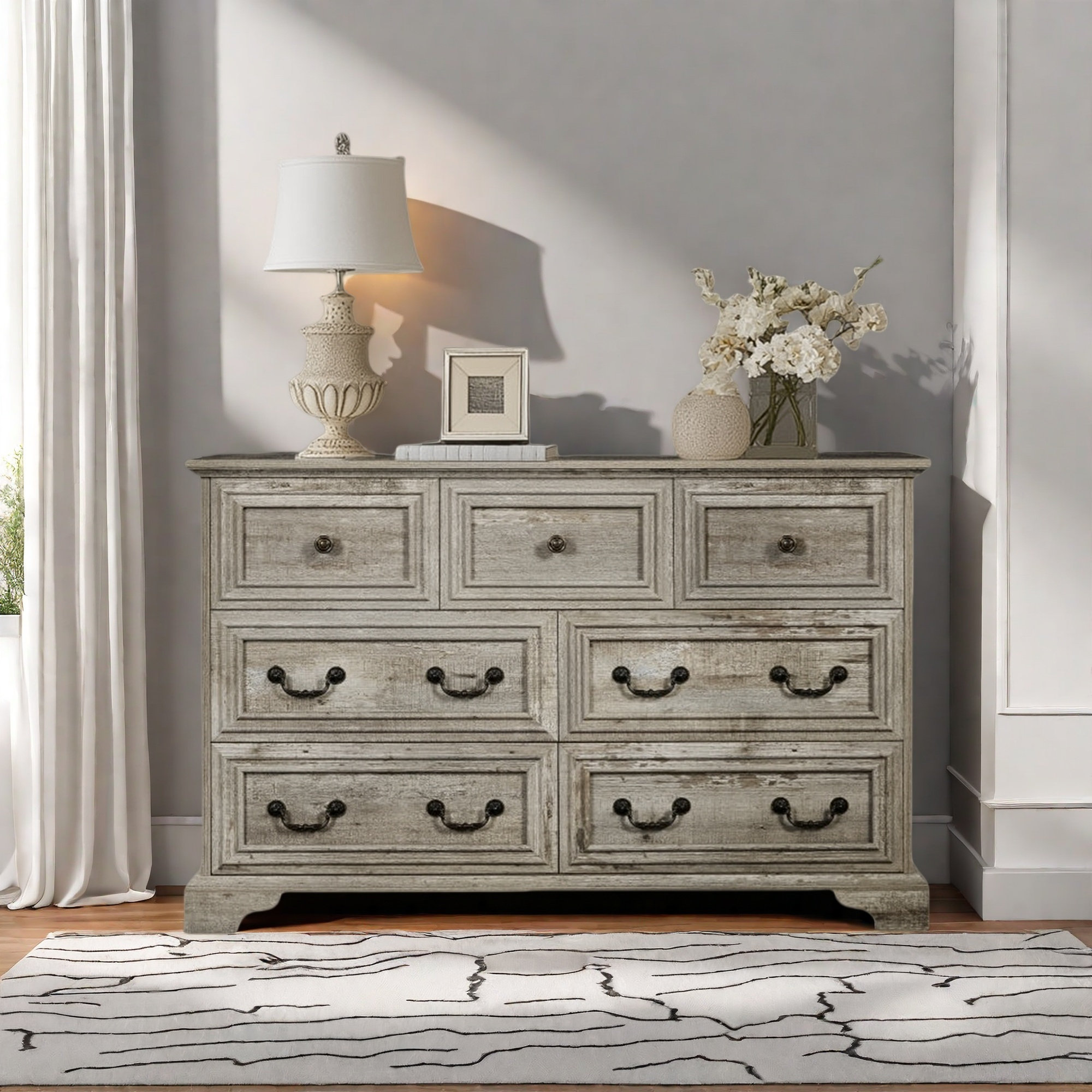August Grove Dresser With 7 Drawers And Roman Column-style Handles ...