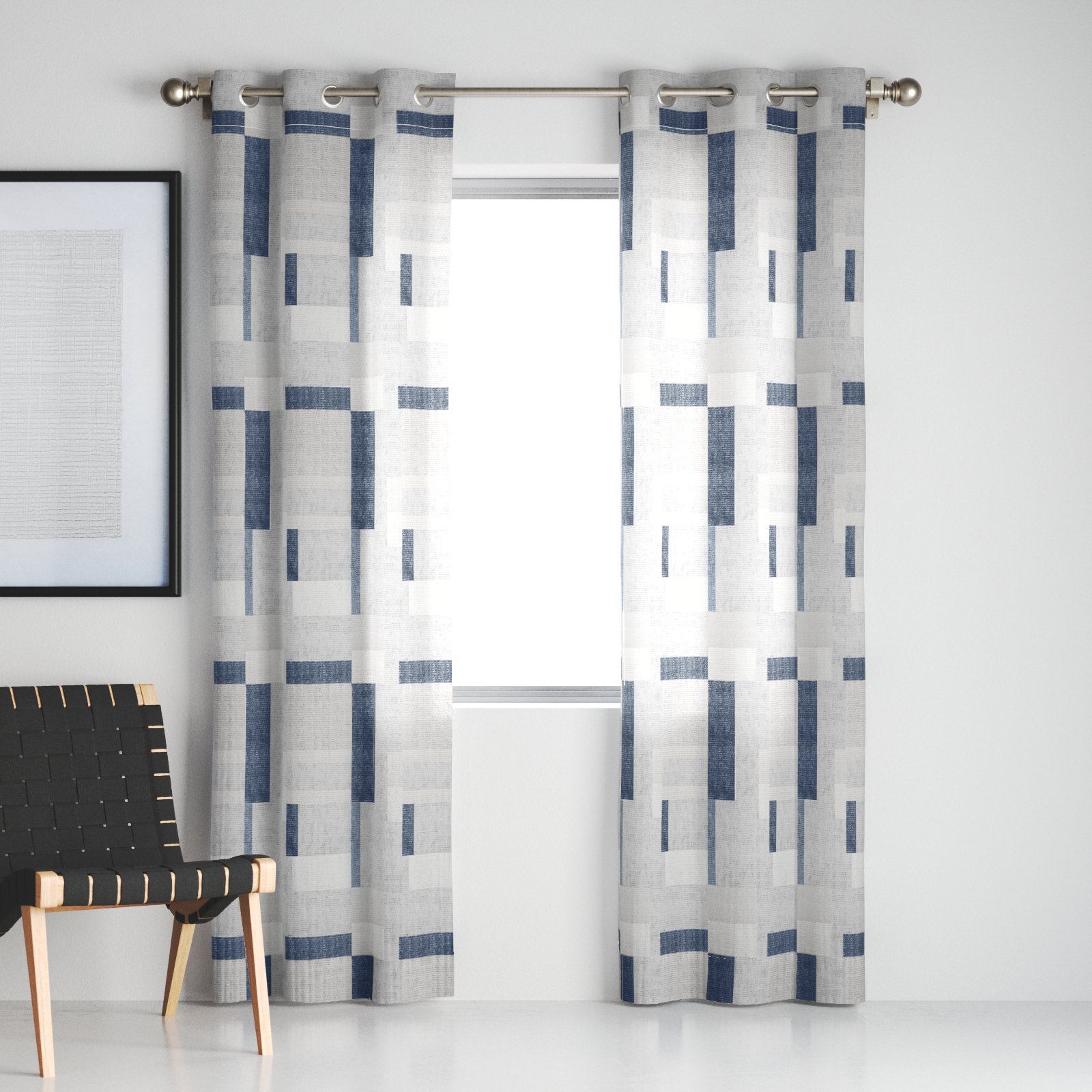 AllModern Kitson Blockade Geometric Blocks Semi-Sheer Grommet Curtain ...