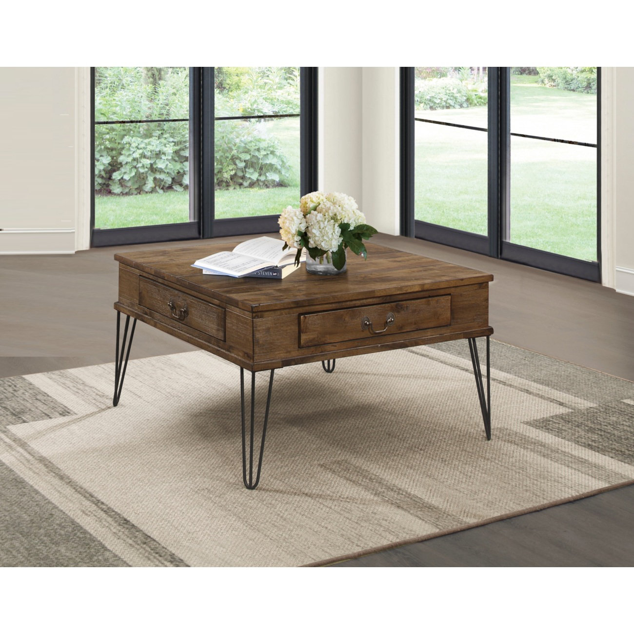 17 Stories Rustic Oak And Black Finish Classic Square Cocktail Table ...