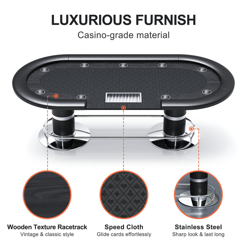 INO Design 96" Poker Table For Texas Holdem Casino Games With Racetrack ...