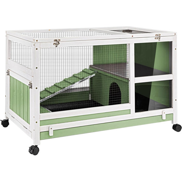 PETSCOSSET Cage à lapin intérieure en bois sur roulettes avec rampe et ...