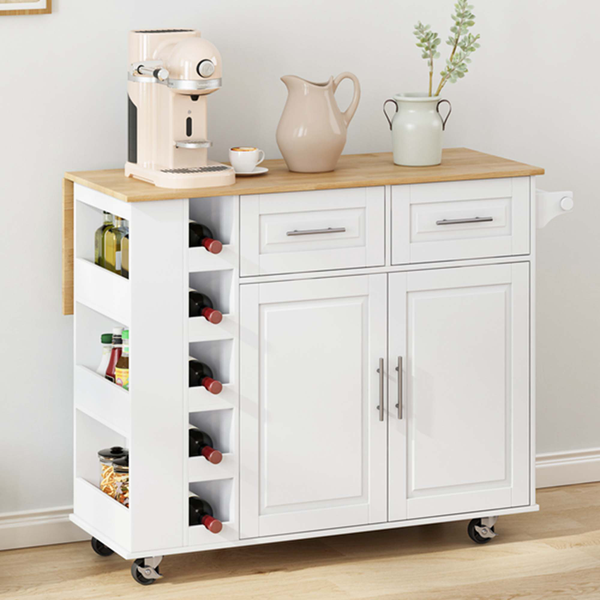 Winston Porter Multi-Functional Kitchen Island Cart With 2 Door Cabinet And Two Drawers | Wayfair