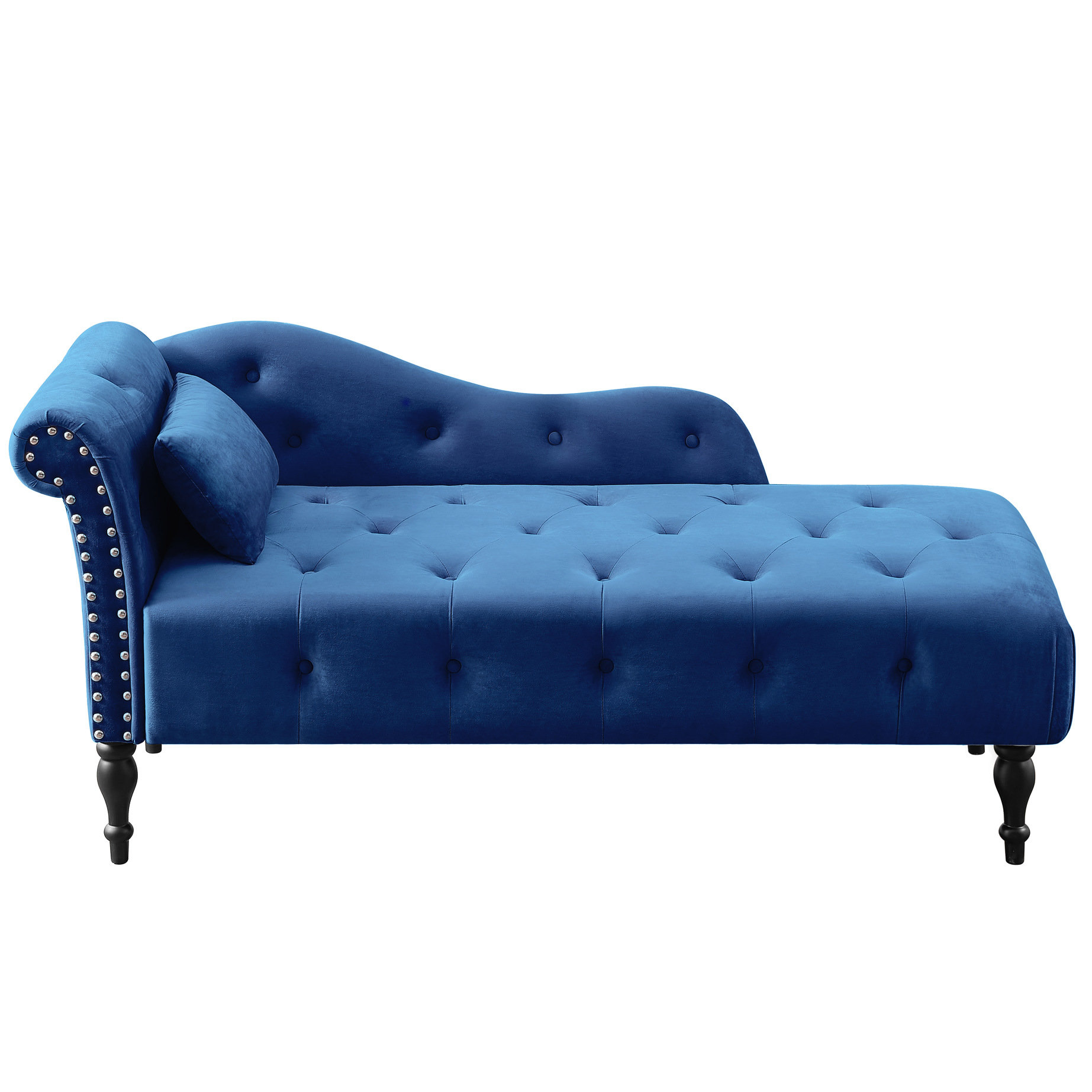 Mercer41 Buttons Velvet Chaise, Nailhead Trim, Solid Wood, Blue ...