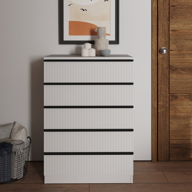 17 Stories Shanquil Ripple Ridged 5 Drawer Chest Of Drawers Matt White ...