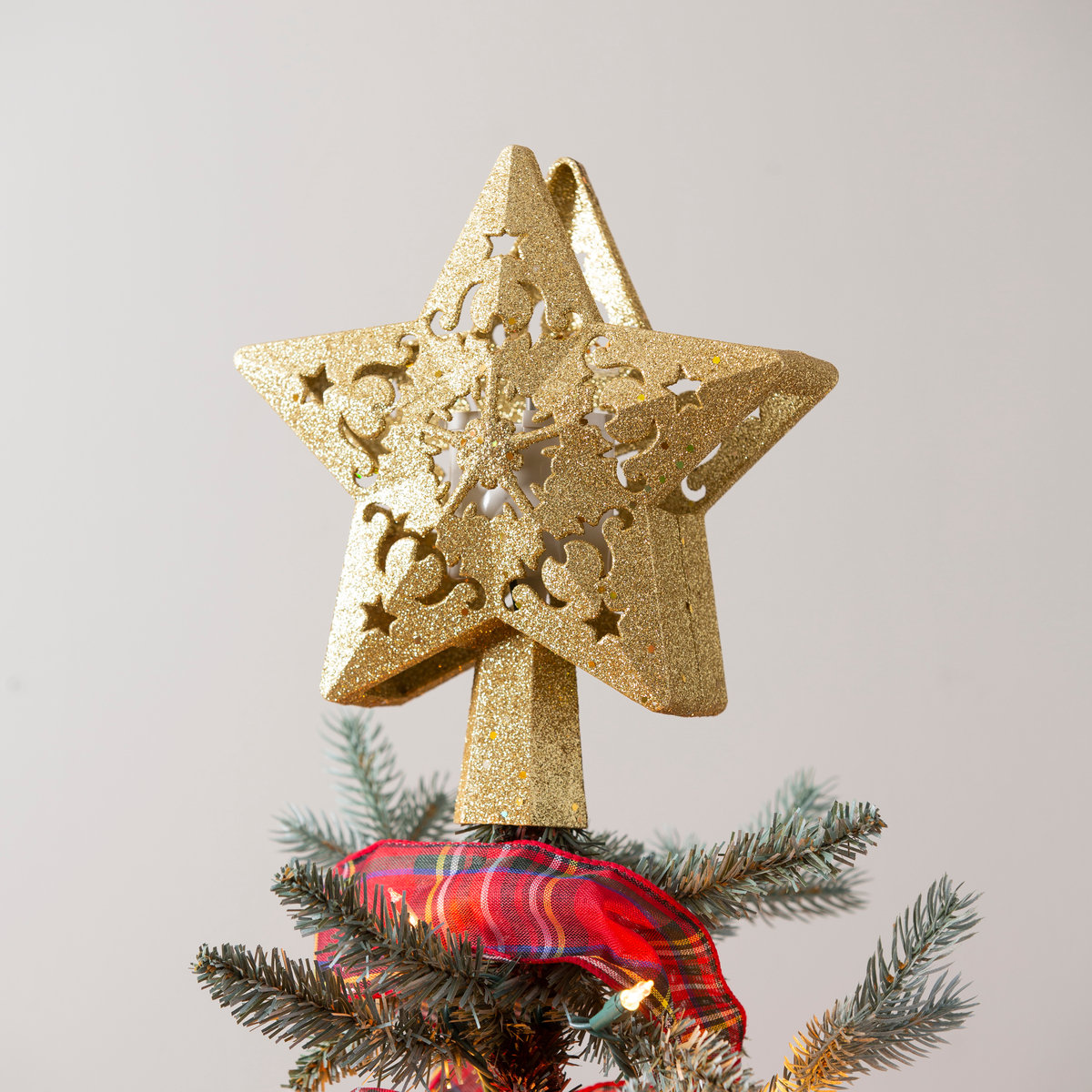 The Holiday Aisle® LED Gold Glitter Star Tree Topper With Projected ...