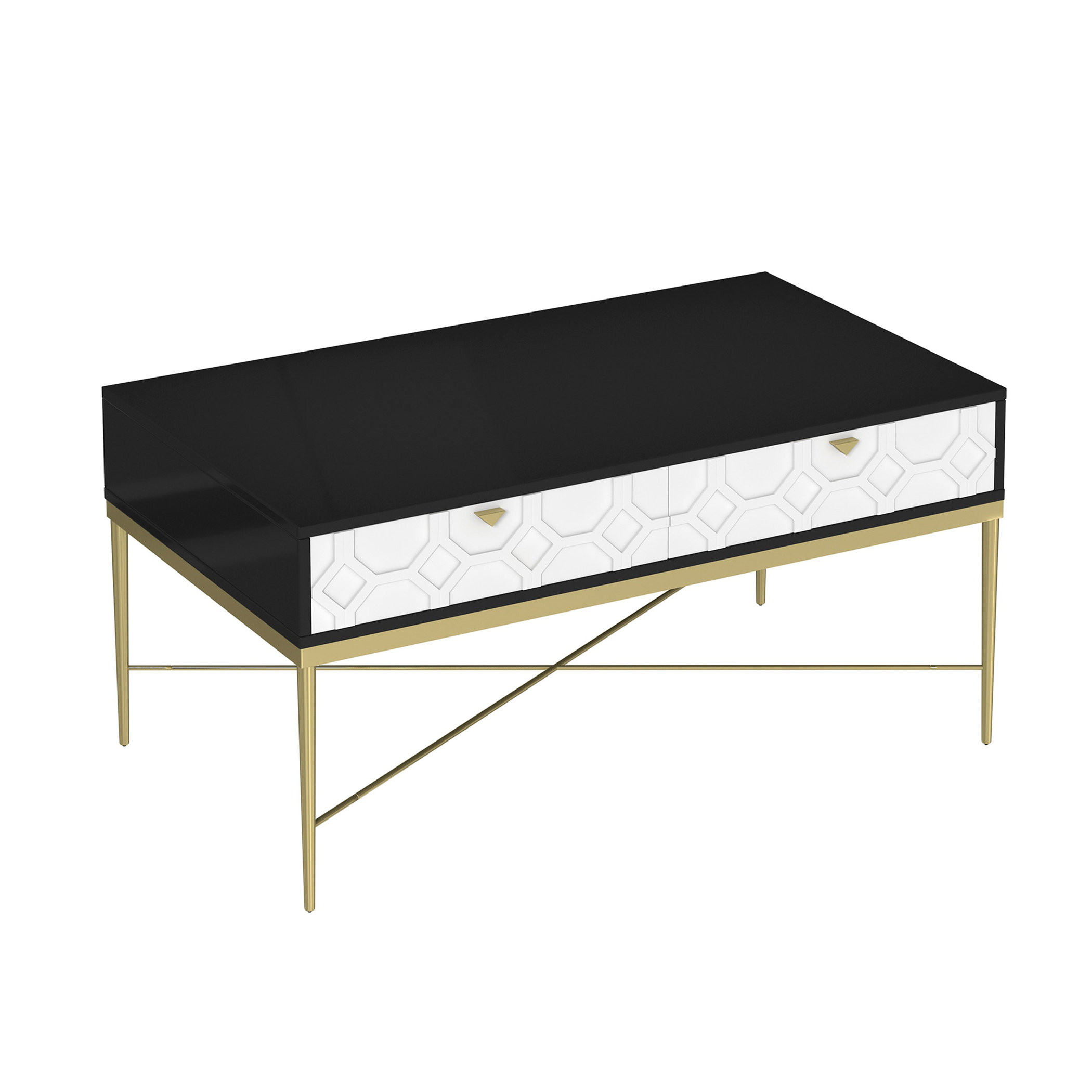 Hokku Designs Modern Black And White Coffee Table With 2 Drawers ...