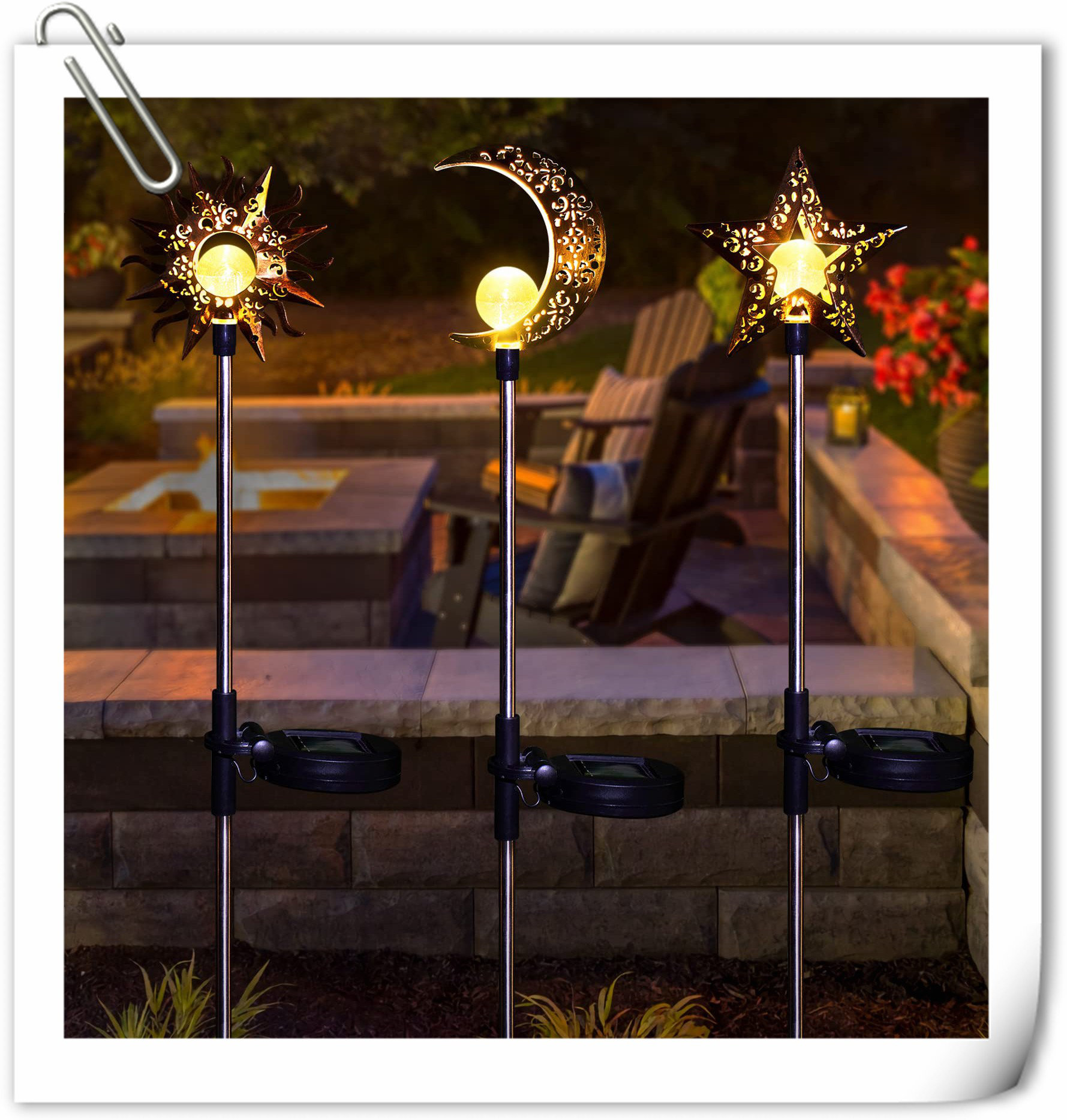 GLOBAL GIRLS LLC Solar Lights Outdoor Garden Decorations Sun Moon Star ...